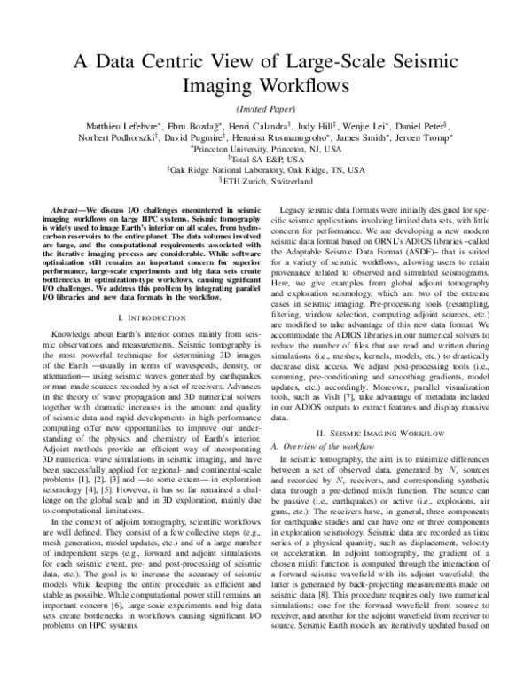 (PDF) A Data Centric View of Large-Scale Seismic Imaging Workflows