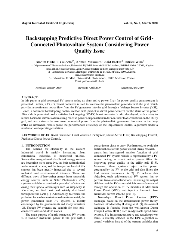 (PDF) Backstepping Predictive Direct Power Control of Grid-Connected Photovoltaic System ...