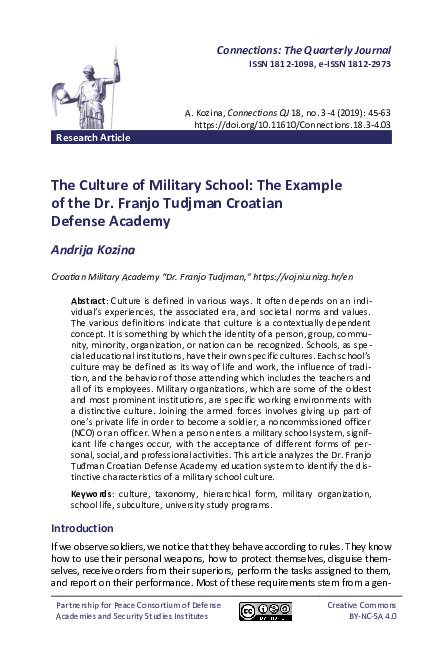 (PDF) The Culture of Military School: The Example of the Dr. Franjo ...