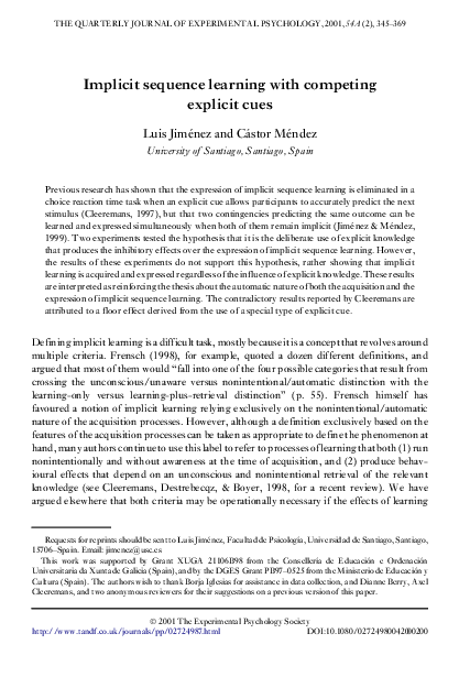 (PDF) Implicit Sequence Learning with Competing Explicit Cues