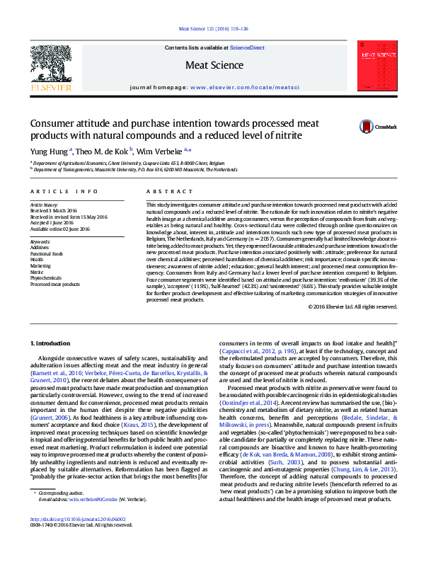 (PDF) Consumer attitude and purchase intention towards processed meat ...