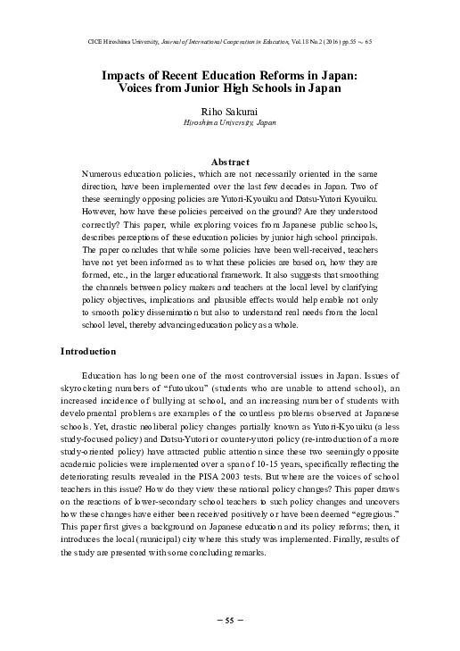 (PDF) Impacts of Recent Education Reforms in Japan: Voices from Junior ...