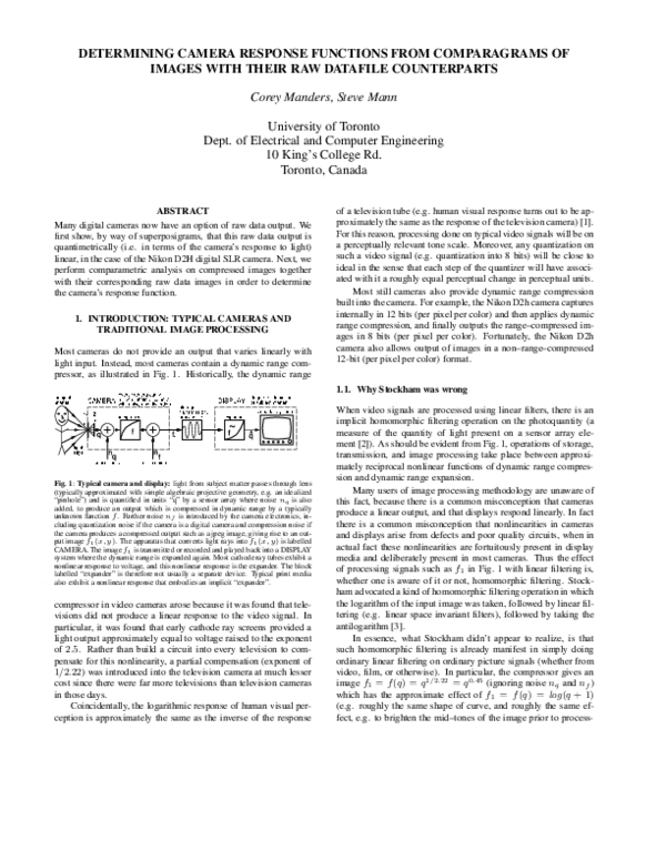 (PDF) Determining camera response functions from comparagrams of images with their raw datafile ...