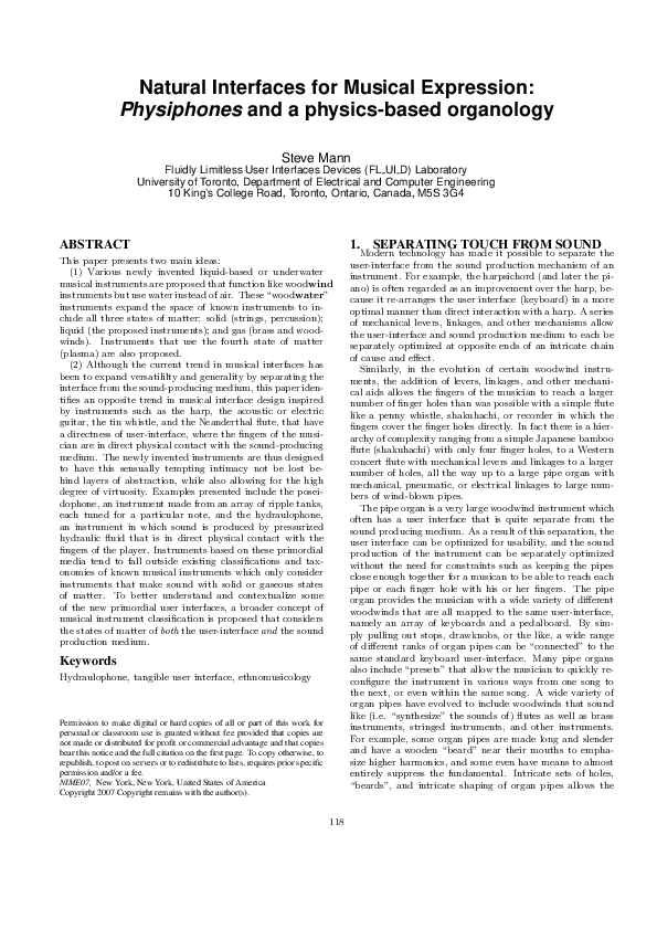 (PDF) Natural interfaces for musical expression