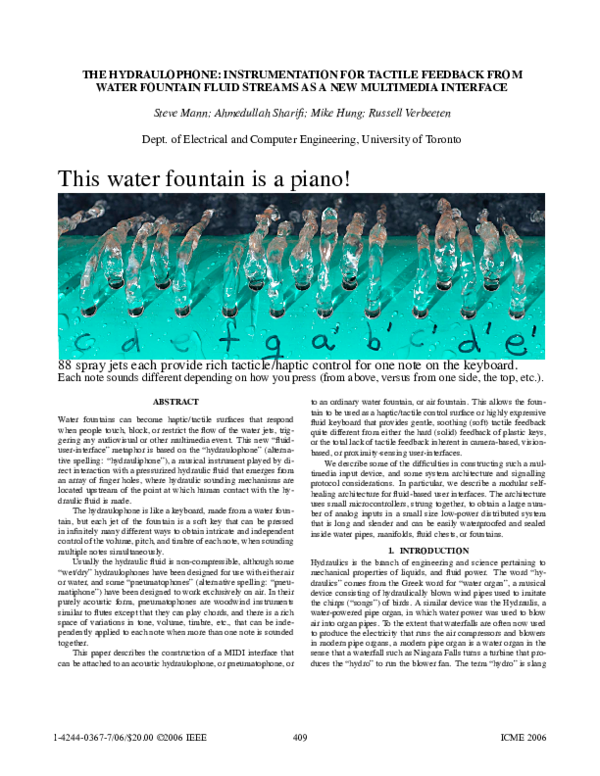 (PDF) The Hydraulophone: Instrumentation for Tactile Feedback from ...