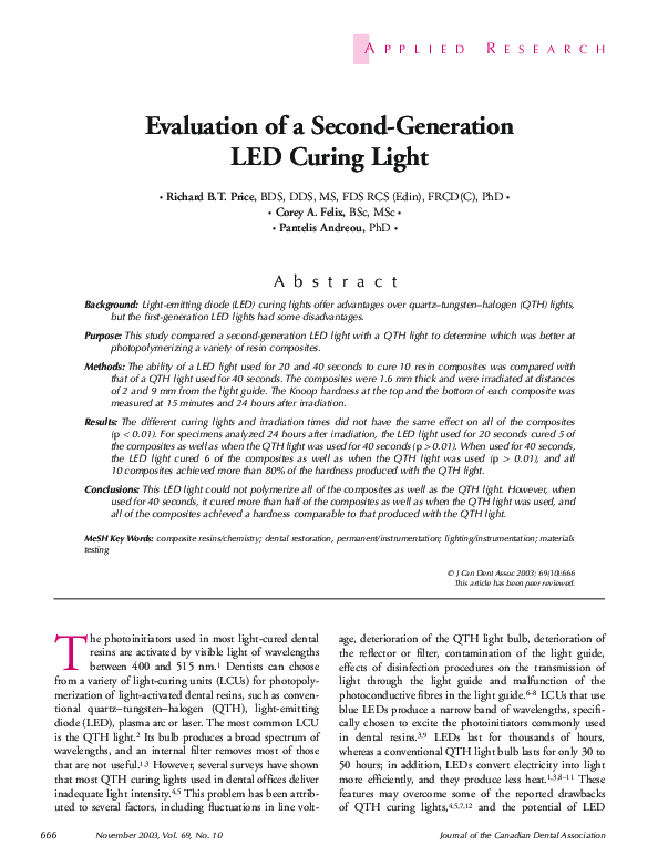 (PDF) Evaluation of a second-generation LED curing light