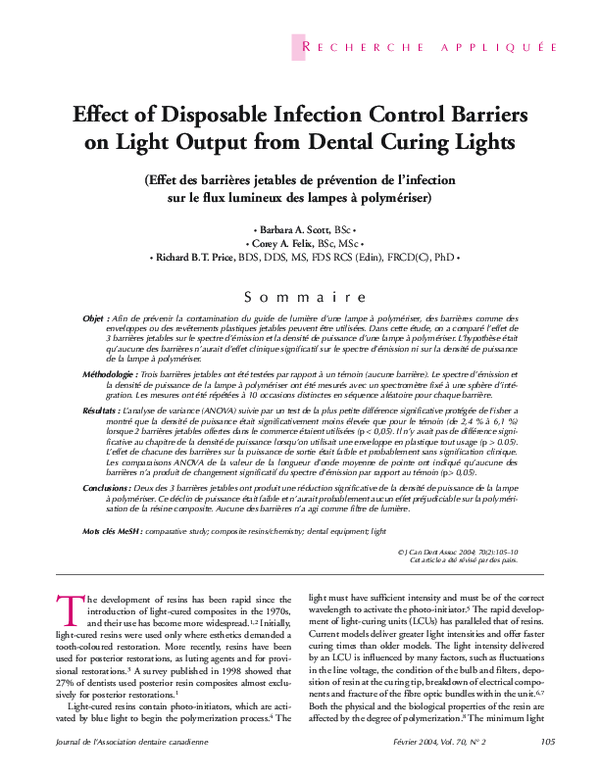 (PDF) Effect of disposable infection control barriers on light output ...