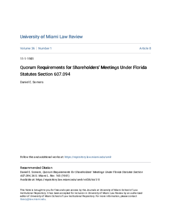 Quorum Requirements for Shareholders' Meetings Under Florida Statutes ...
