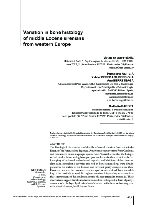 (PDF) Variation in bone histology of middle Eocene sirenians from ...