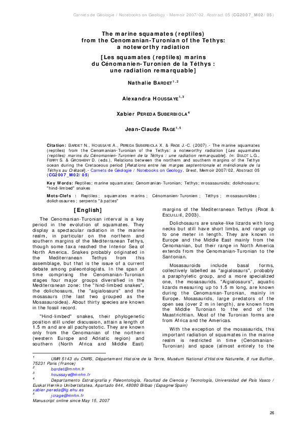 (PDF) The marine squamates (reptiles) from the Cenomanian-Turonian of ...