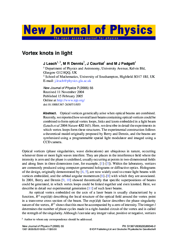 (PDF) Vortex knots in light