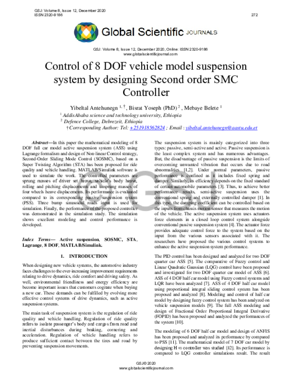 (PDF) Control of 8 DOF vehicle model suspension system by designing ...