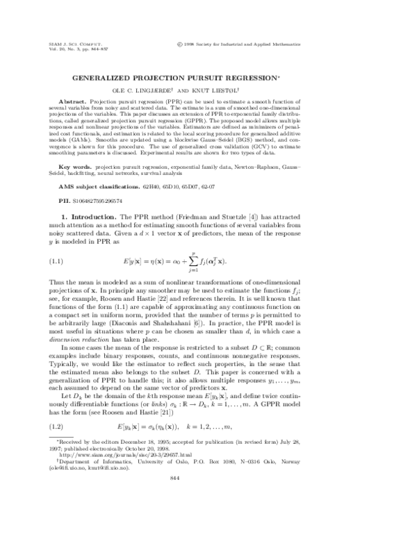 (PDF) Generalized projection pursuit regression