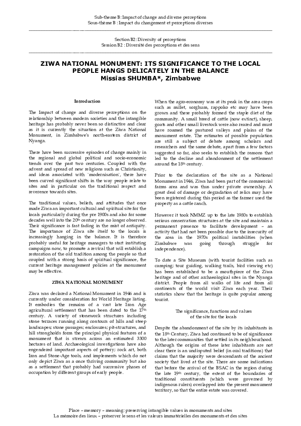 (PDF) Ziwa National Monument: Its significance to the local people ...