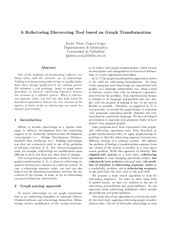 (PDF) A Refactoring Discovering Tool based on Graph Transformation
