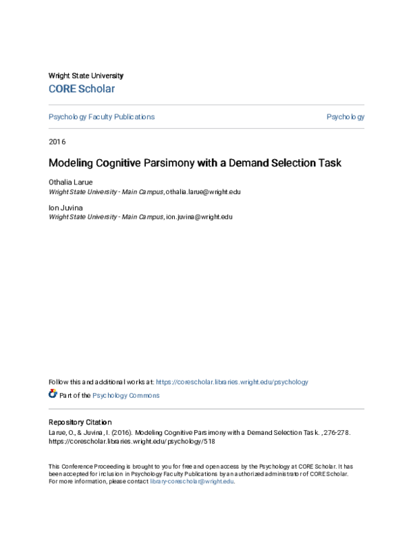 (PDF) Modeling Cognitive Parsimony with a Demand Selection Task