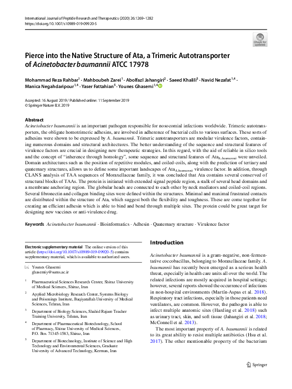 (PDF) Pierce into the Native Structure of Ata, a Trimeric ...
