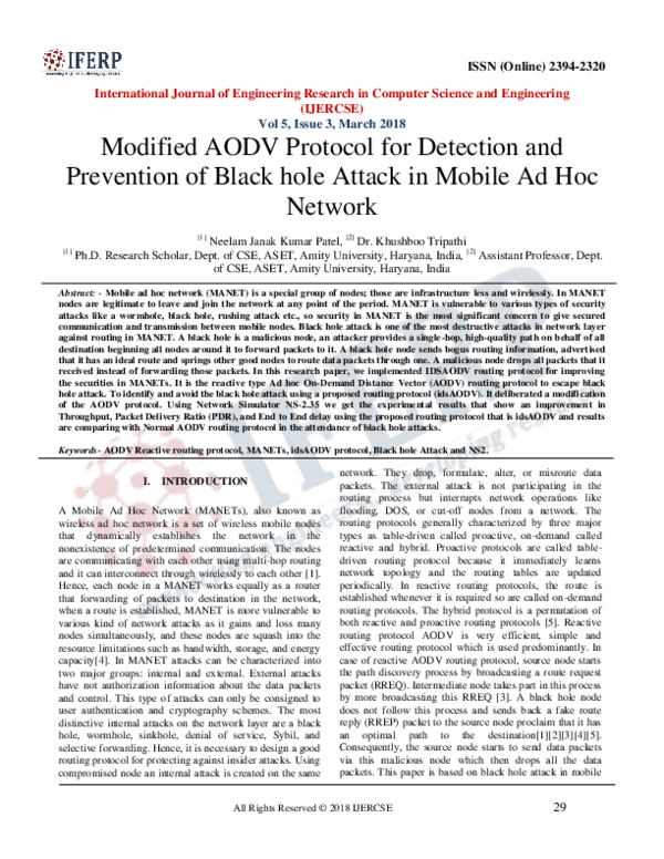 (PDF) Modified AODV Protocol for Detection and Prevention of Black hole Attack in Mobile Ad Hoc ...
