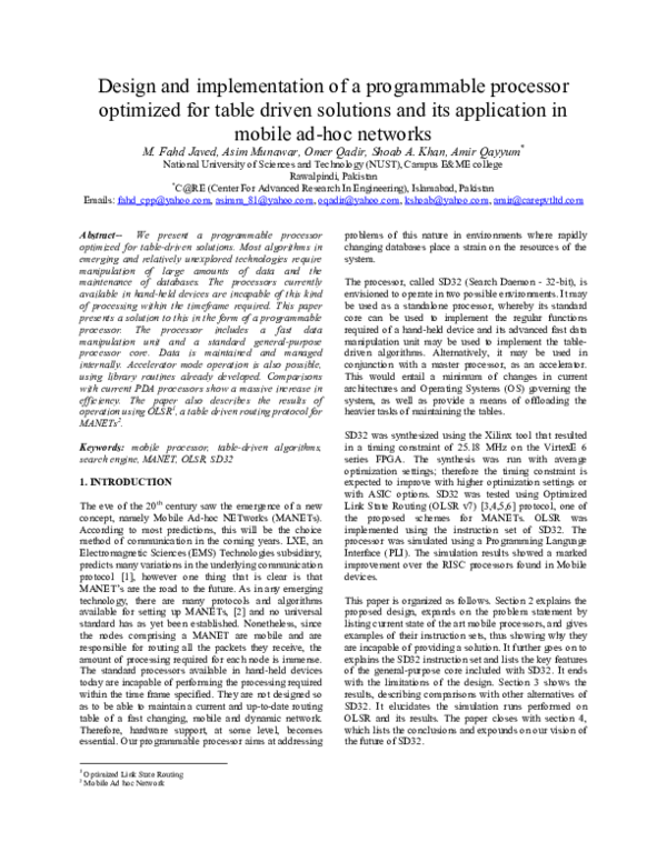(PDF) Design and implementation of a programmable processor optimized for table driven solutions ...