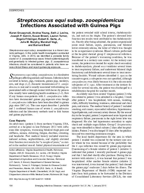 (PDF) Streptococcus equi subsp. zooepidemicus Infections Associated ...
