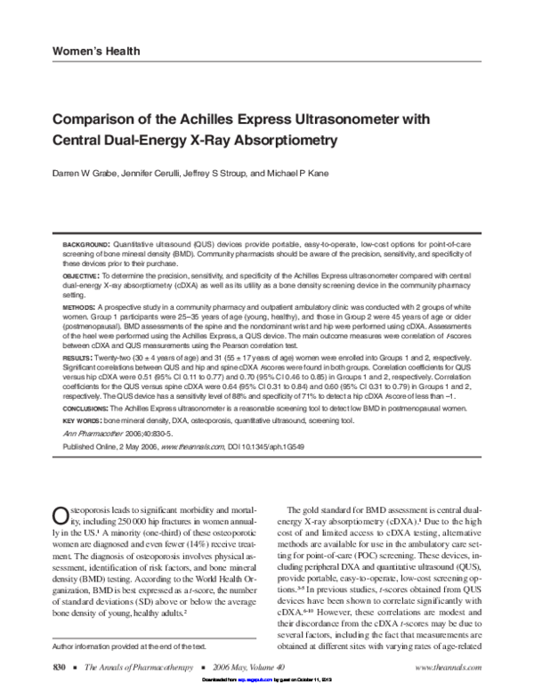 (PDF) Comparison of the Achilles Express Ultrasonometer with Central ...