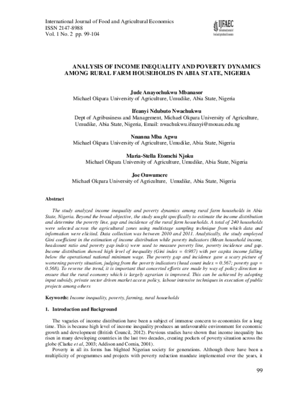 (PDF) Analysis of Income Inequality and Poverty Dynamics Among Rural ... (PDF) Analysis of Income Inequality and Poverty Dynamics Among Rural ...
