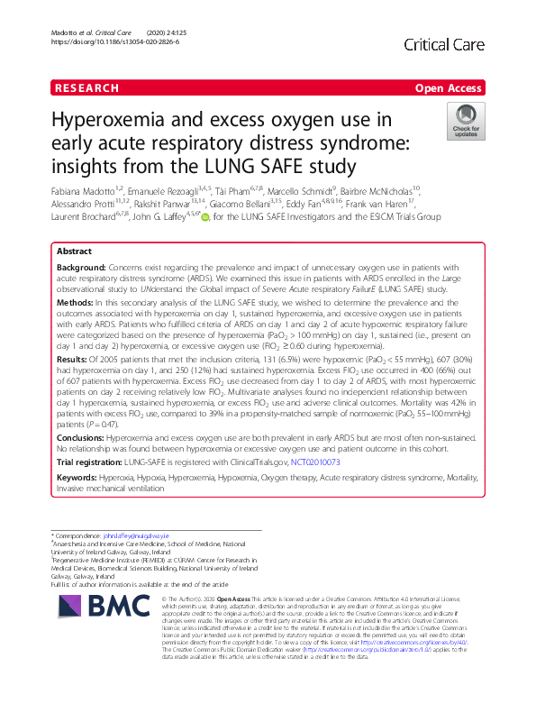 (PDF) Hyperoxemia and excess oxygen use in early acute respiratory ...