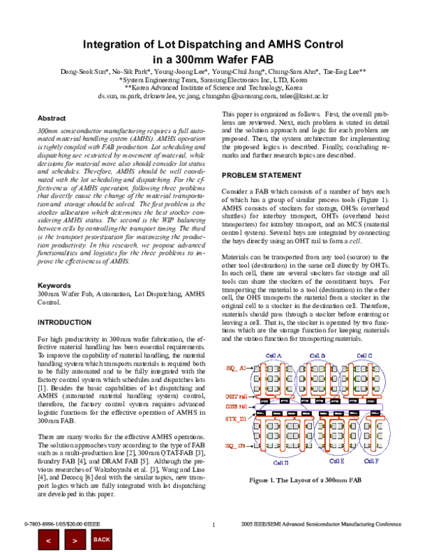 (PDF) Integration of lot dispatching and AMHS control in a 300mm wafer FAB