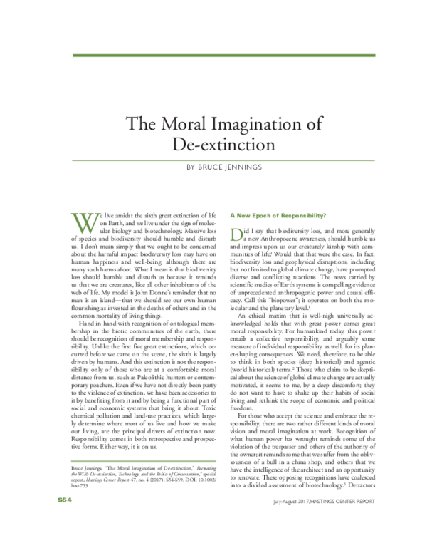 (PDF) The Moral Imagination of De-extinction