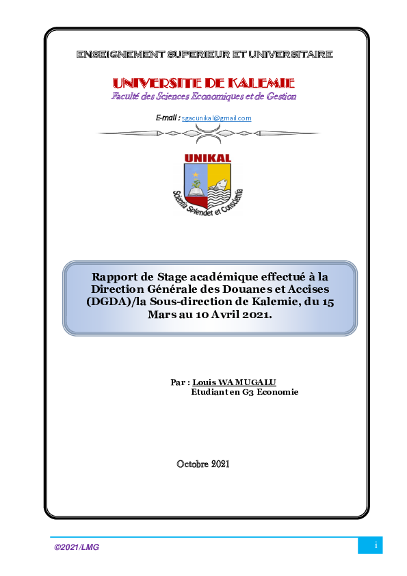 (PDF) Rapport de Stage académique effectué à la Direction Générale des ...