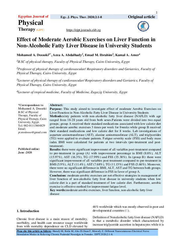 (PDF) Effect of Moderate Aerobic Exercises on Liver Function in Non-Alcoholic Fatty Liver ...