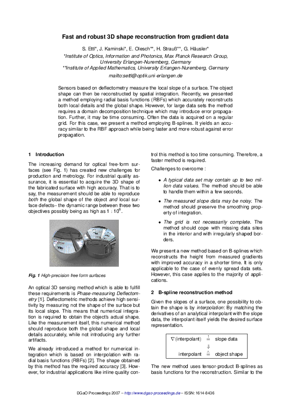 (PDF) Fast and robust 3D shape reconstruction from gradient data