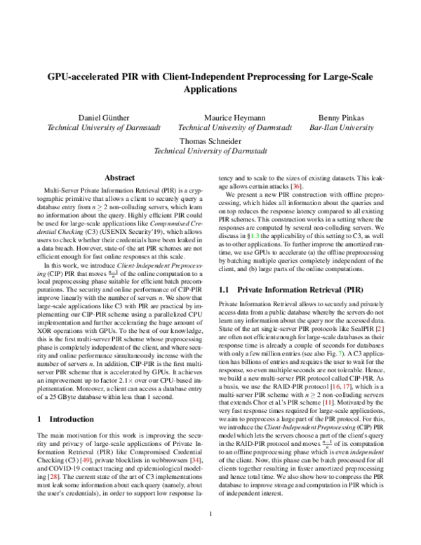(PDF) GPU-accelerated PIR with Client-Independent Preprocessing for ...