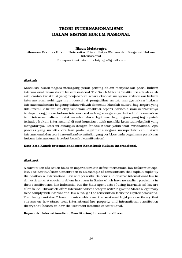(PDF) Teori Internasionalisme Dalam Sistem Hukum Nasional