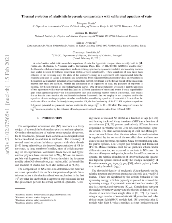 (PDF) Thermal evolution of relativistic hyperonic compact stars with ...