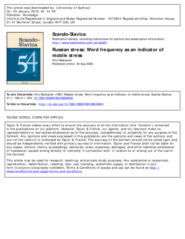 (PDF) Russian stress: Word frequency as an indicator of mobile stress