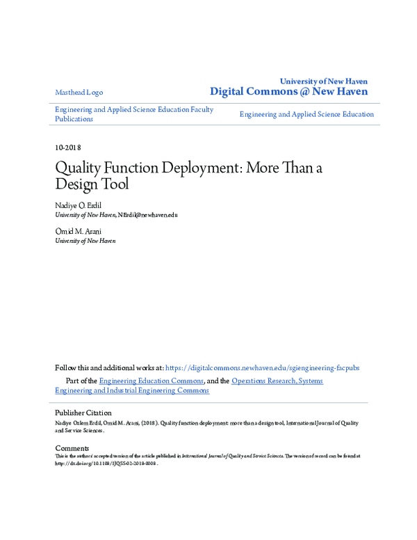 (PDF) Quality function deployment: more than a design tool