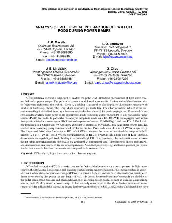(PDF) Analysis of pellet-clad interaction of LWR fuel rods during power ...