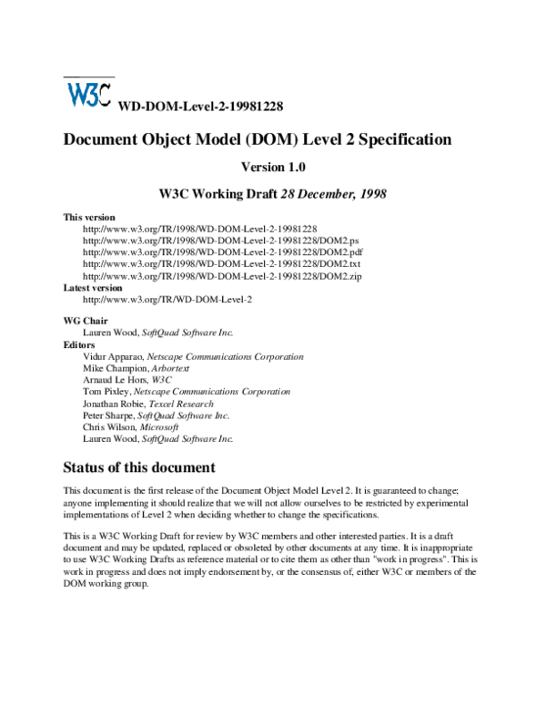 (PDF) Document Object Model (DOM) Level 2 Specification