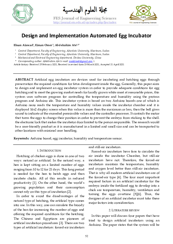 (PDF) Design and Implementation Automated Egg Incubator
