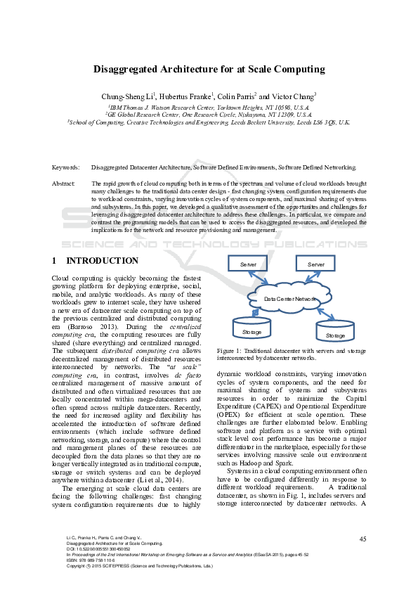 (PDF) Disaggregated Architecture for at Scale Computing