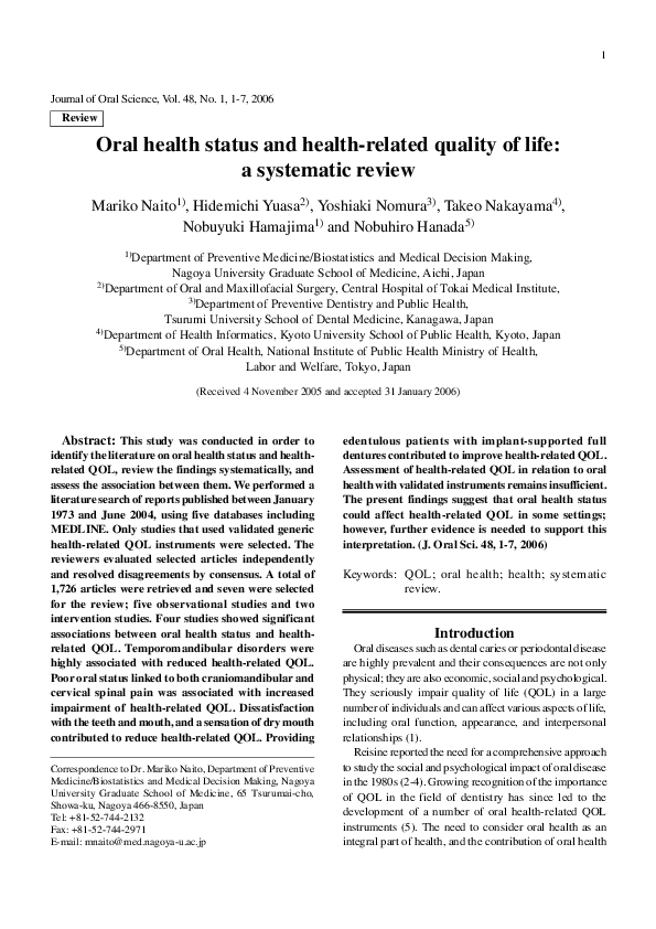 (PDF) Oral health status and health-related quality of life: a ...