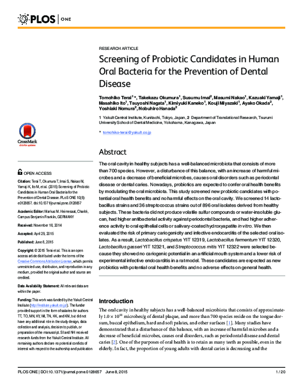 (PDF) Screening of Probiotic Candidates in Human Oral Bacteria for the ...