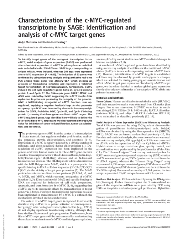 (PDF) Characterization of the c-MYC-regulated transcriptome by SAGE ...