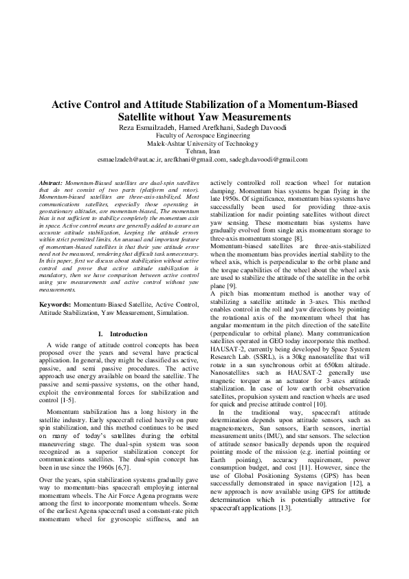 (PDF) Active control and attitude stabilization of a momentum-biased ...