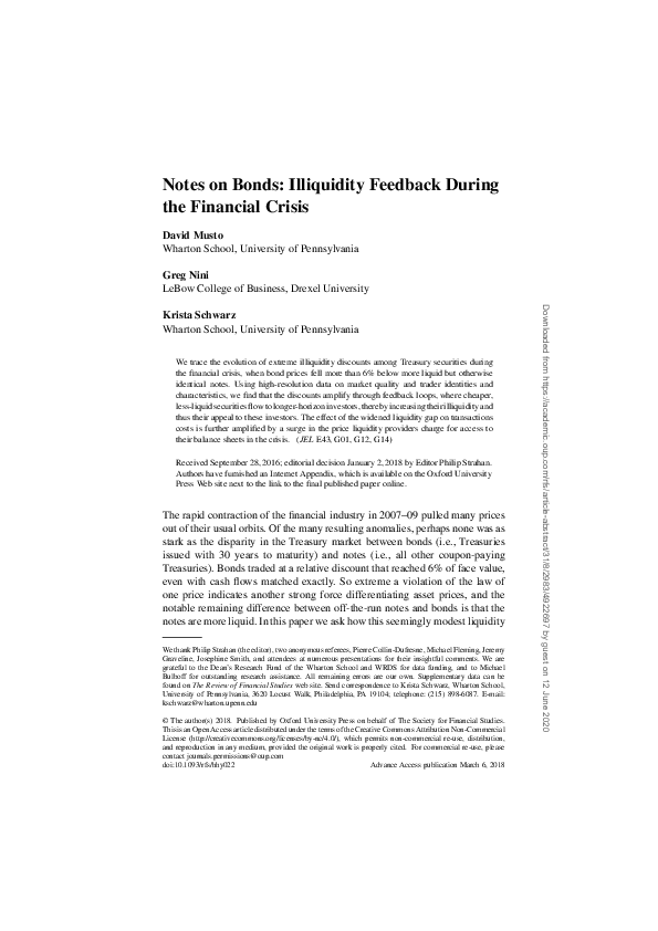 (PDF) Notes on Bonds: Illiquidity Feedback During the Financial Crisis ...