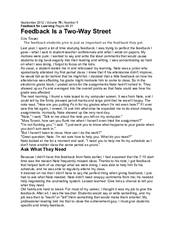 (PDF) Feedback Is a Two-Way Street