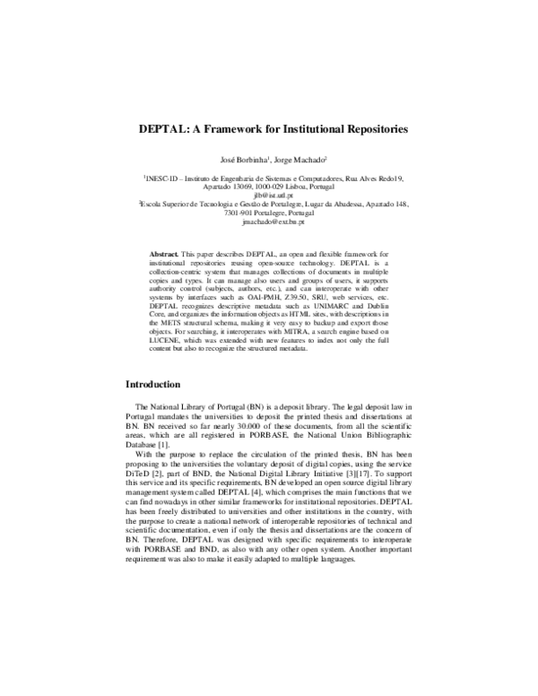 (PDF) DEPTAL: An Open Framework for Repositories