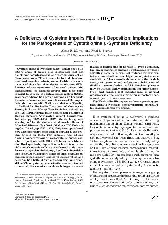 (PDF) A Deficiency of Cysteine Impairs Fibrillin-1 Deposition ...
