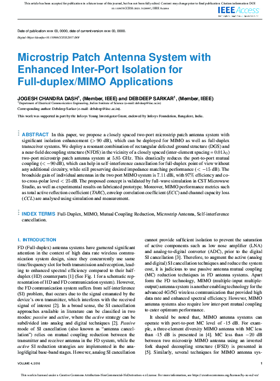 (PDF) Microstrip Patch Antenna System with Enhanced Inter-Port ...